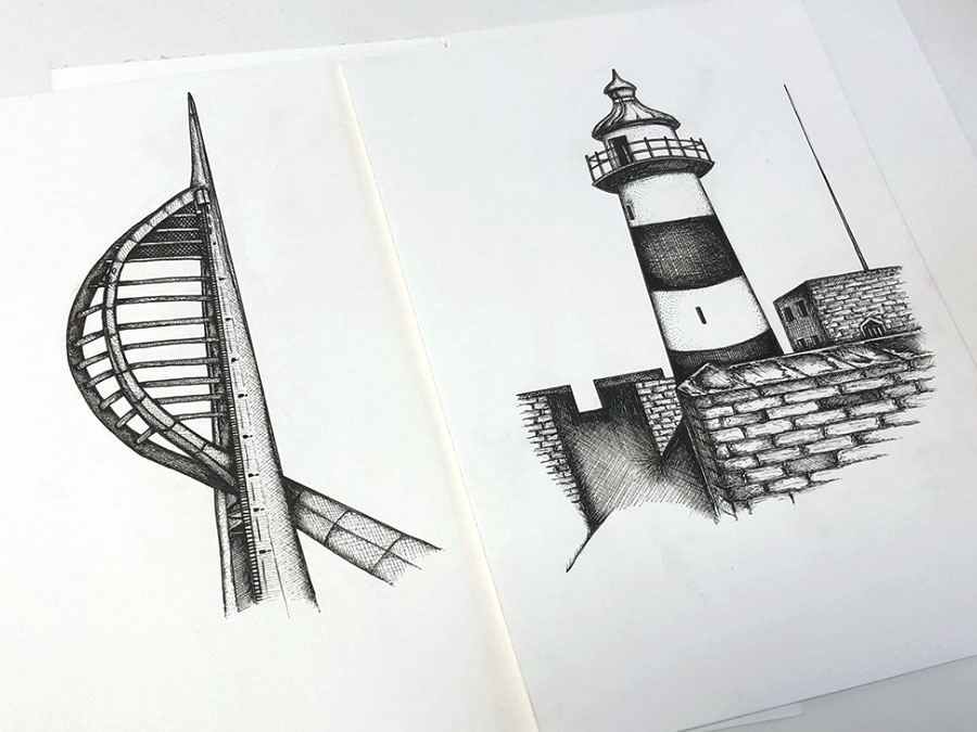 Portsmouth landmark drawings | iconic Portsmouth & Southsea landmarks