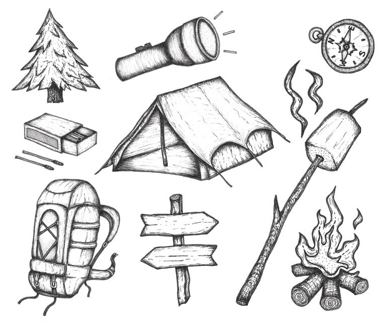 Free hand drawn camping icons | Camping drawings & adventure graphics
